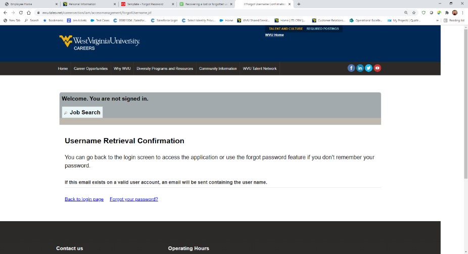 How to Reset Password or Username in WVUHire